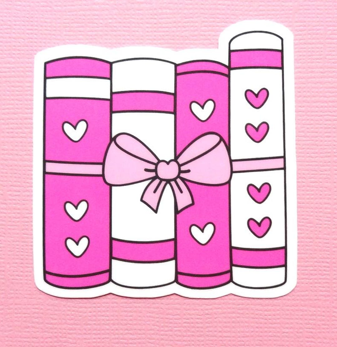 Book Lovers Book Stack Pink Bow Cut Out Sticker Vinyl 2.5" for Water ...