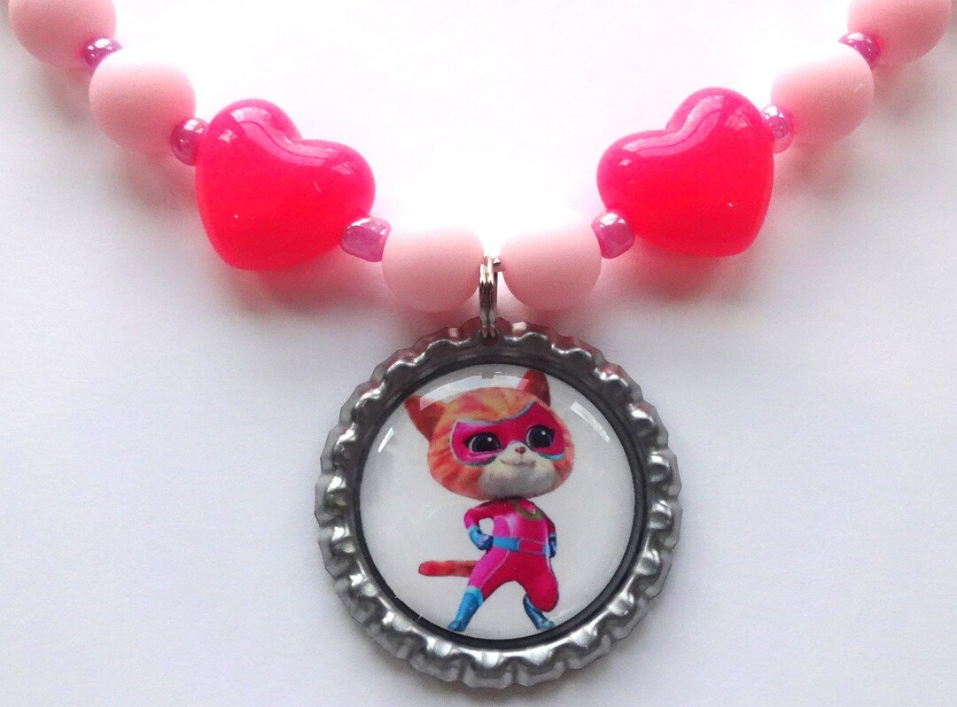 SUPER KITTIES Ginny Beaded Kids Necklace Stretchy Cord Bottlecap Gift ...