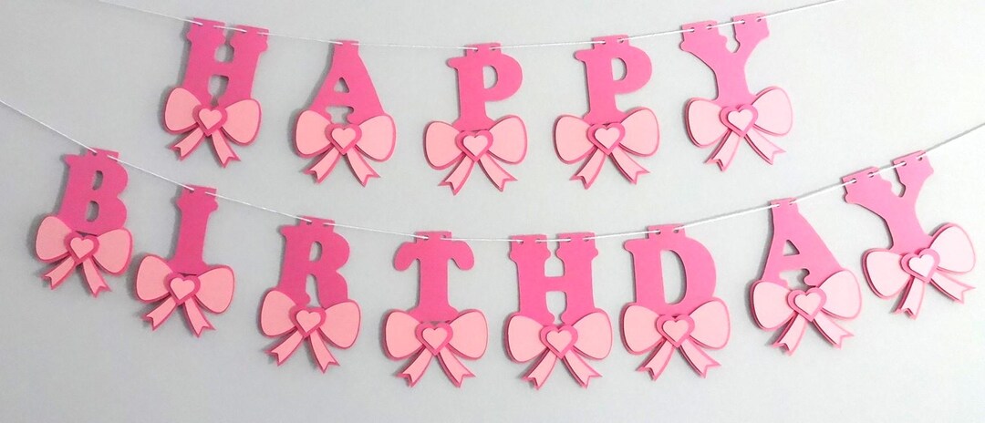Happy Birthday Pink Bow Garland Banner Assembled Ready to Ship - Etsy
