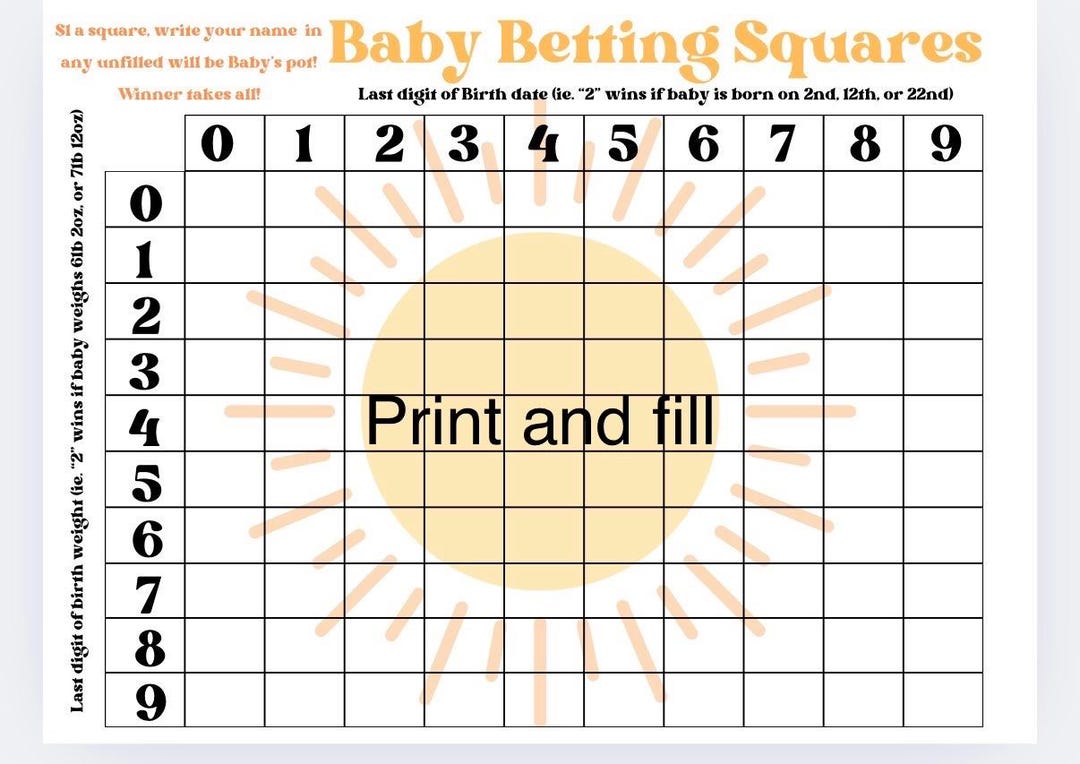Baby Betting Squares (baby Shower Game) - Etsy