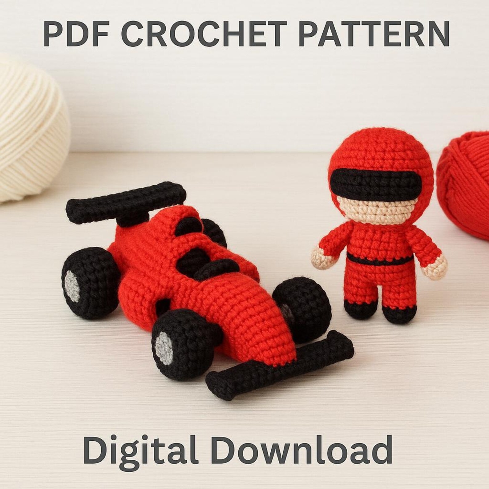 Amigurumi Formula Car & Driver Crochet Pattern PDF | Racing Toy ...