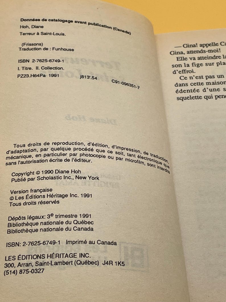 Frissons #11 : Terreur à Saint-louis by Diane Hoh (1995). Vintage ...