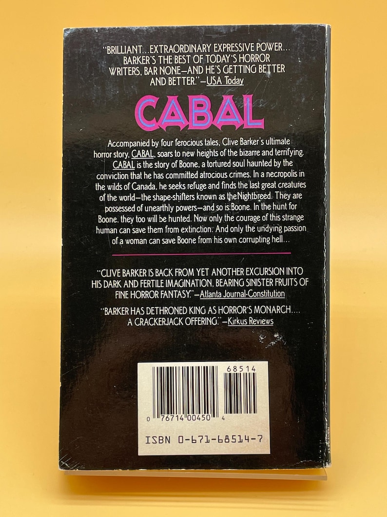 First Pocket Books Printing of Cabal by Clive Barker (1989). Vintage ...