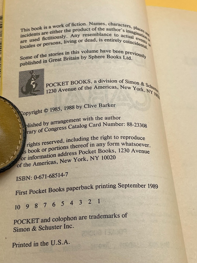 First Pocket Books Printing of Cabal by Clive Barker (1989). Vintage ...