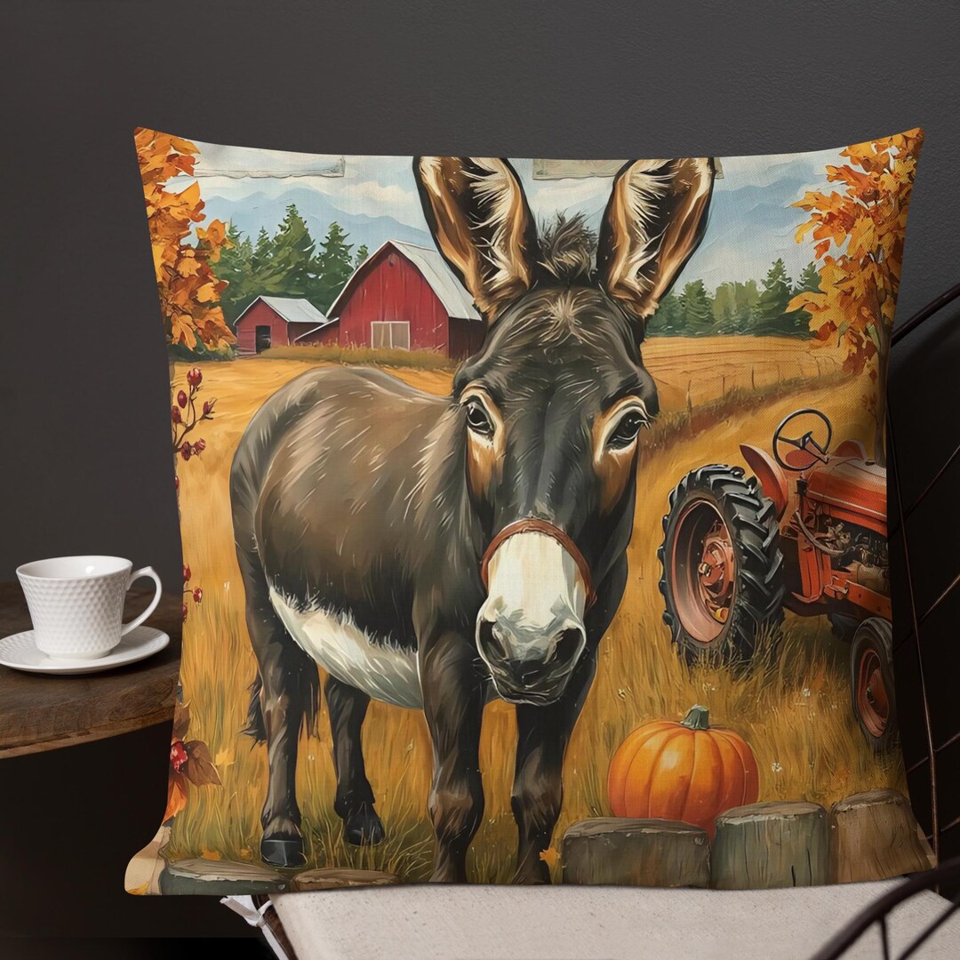Donkey Farmhouse Pillow | Linen Feel, Shape-retaining Insert - Etsy