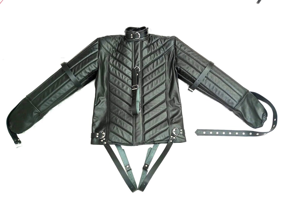 Real Black Cow Leather Straight Jacket Heavy Duty Leather Straitjacket ...