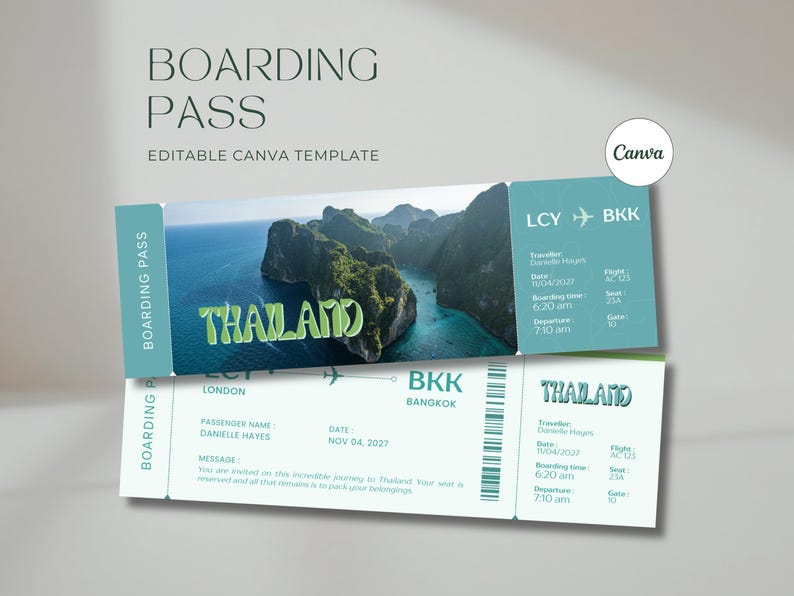 Boarding Pass Template | Printable Plane Ticket | Personalized Travel ...