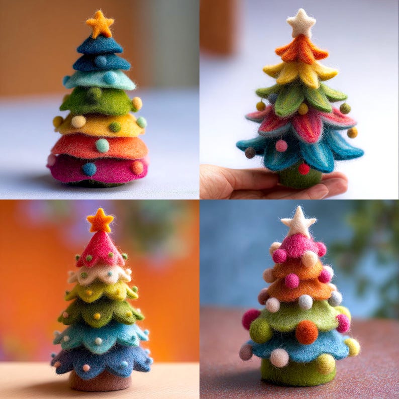 Christmas Holiday Ornament Handmade Wool Felt Christmas Tree : Mini ...