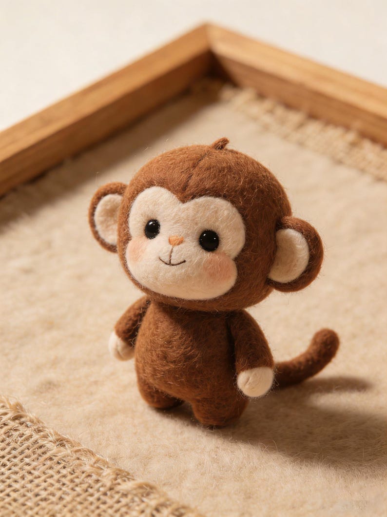 Wool Felt Monkey Plush Toy, Handmade Wool Felt Decor Ornament, Original ...