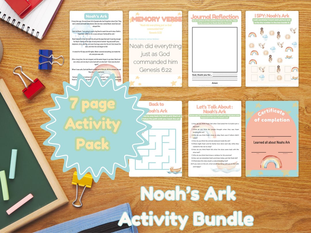 Noah's Ark Activity Pack: Bible Story Worksheets (PDF Download) - Etsy