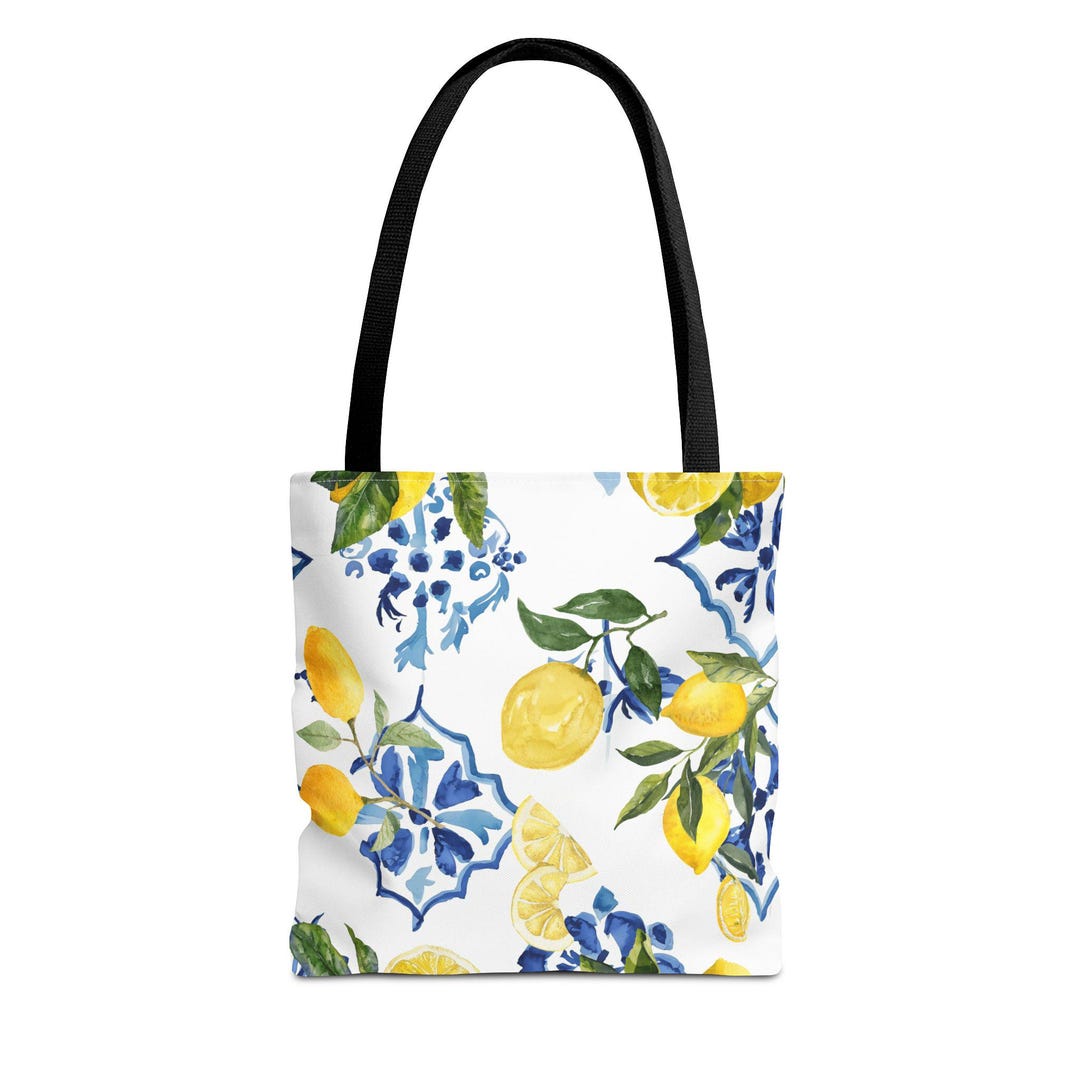 Sicilian Lemon Tote Bag | Mediterranean Tile Pattern Reusable Bag in ...