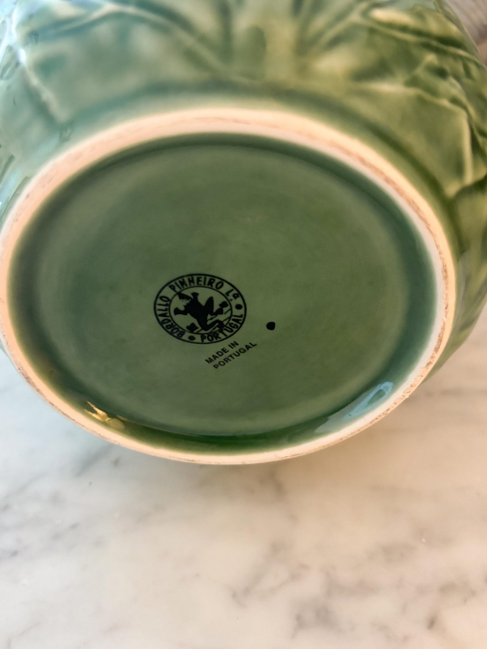 Pair of Bordallo Pinheiro Cabbage Vases: Portugal Majolica Leaf Pots ...