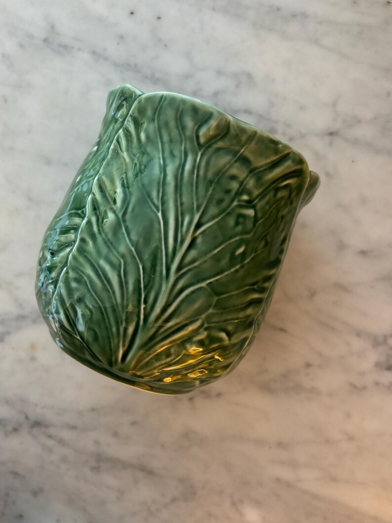 Pair of Bordallo Pinheiro Cabbage Vases: Portugal Majolica Leaf Pots ...