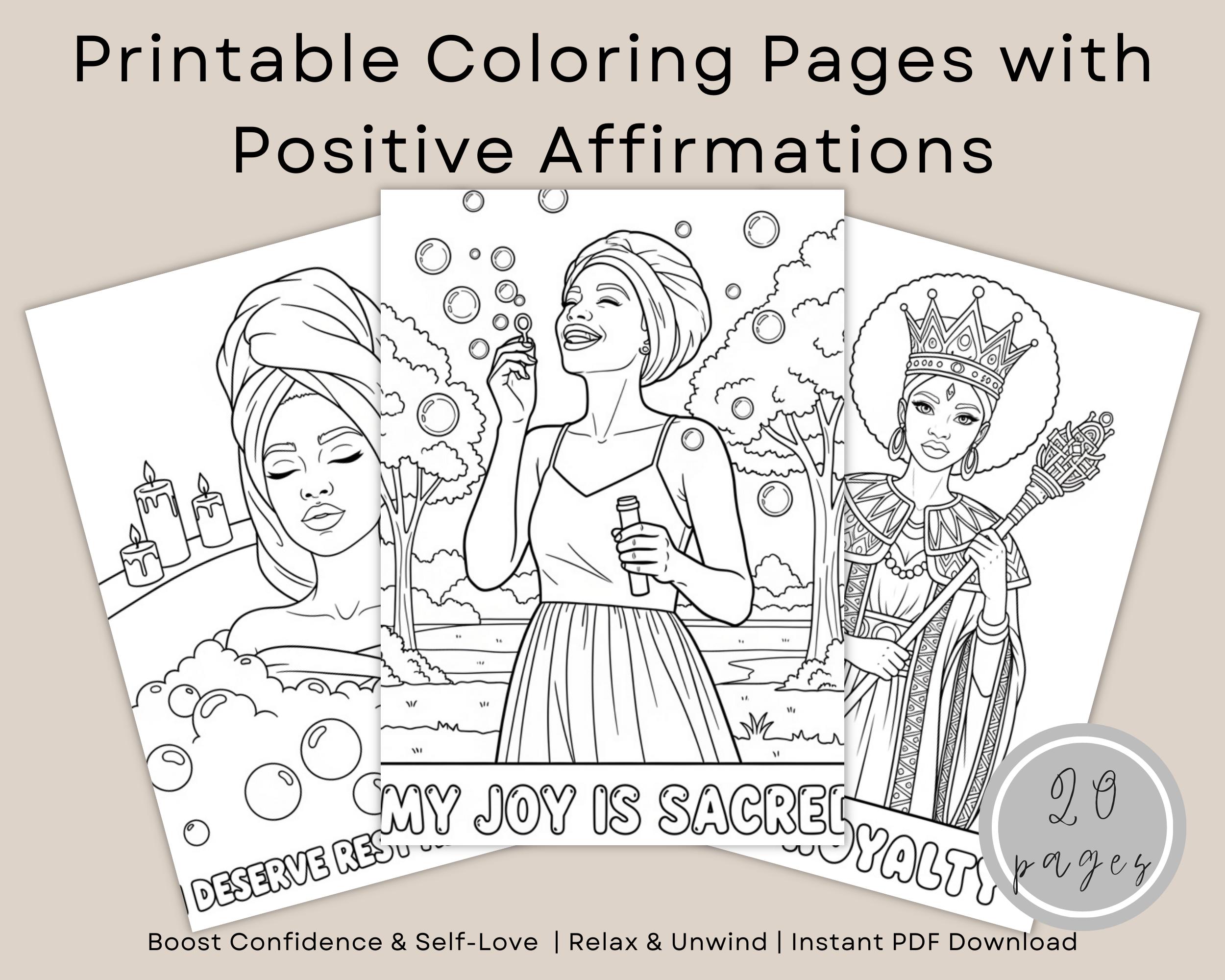 Affirmation Queens Coloring Book | Black Women Line Art + Bubble ...