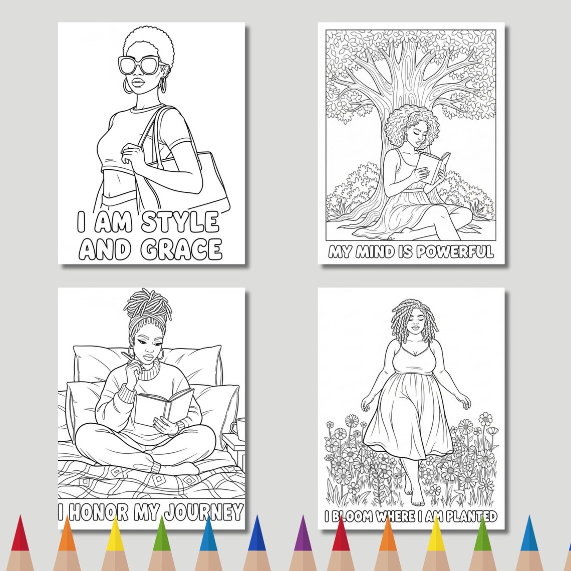 Affirmation Queens Coloring Book | Black Women Line Art + Bubble ...