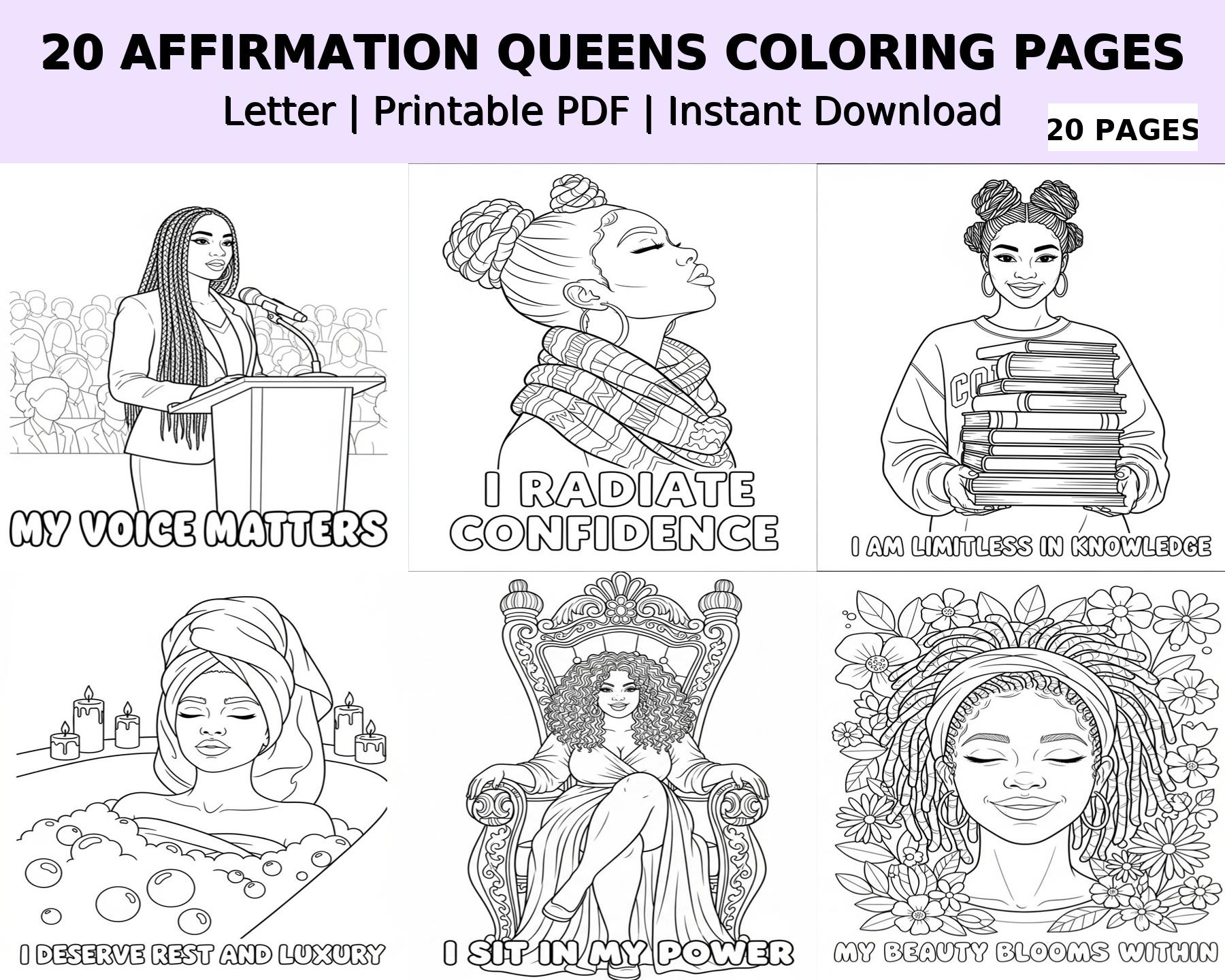 Affirmation Queens Coloring Book | Black Women Line Art + Bubble ...