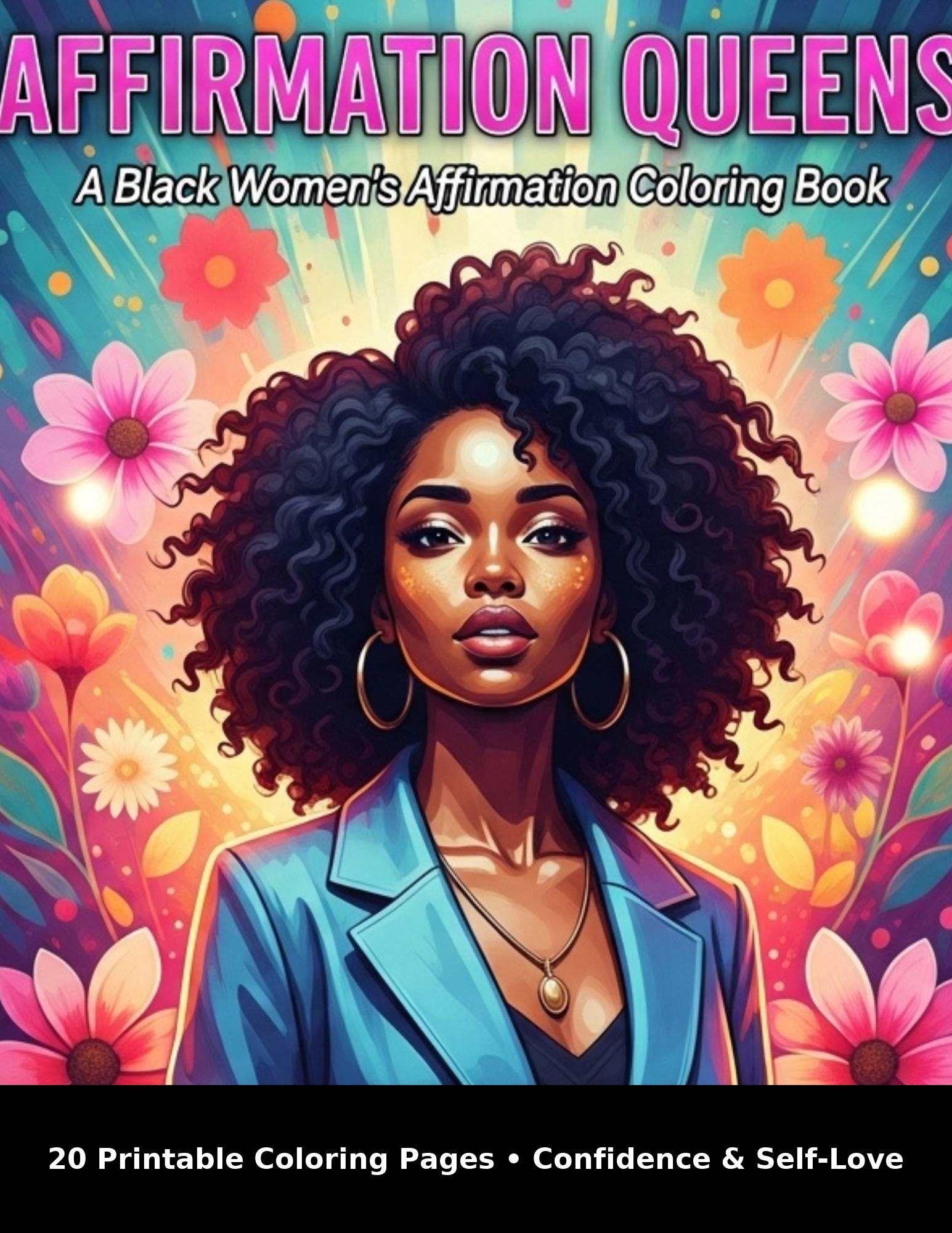 Affirmation Queens Coloring Book | Black Women Line Art + Bubble ...