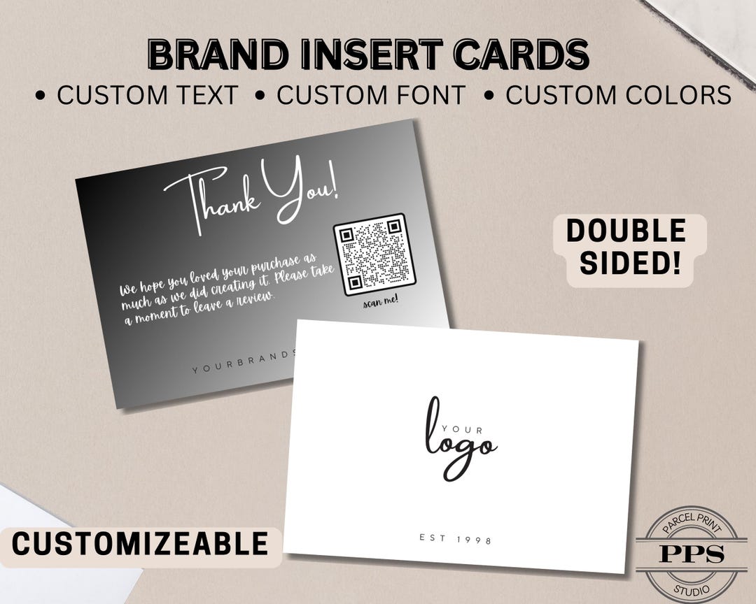 Custom Business Insert Cards Brand Logo QR Code Double-sided Thank You ...