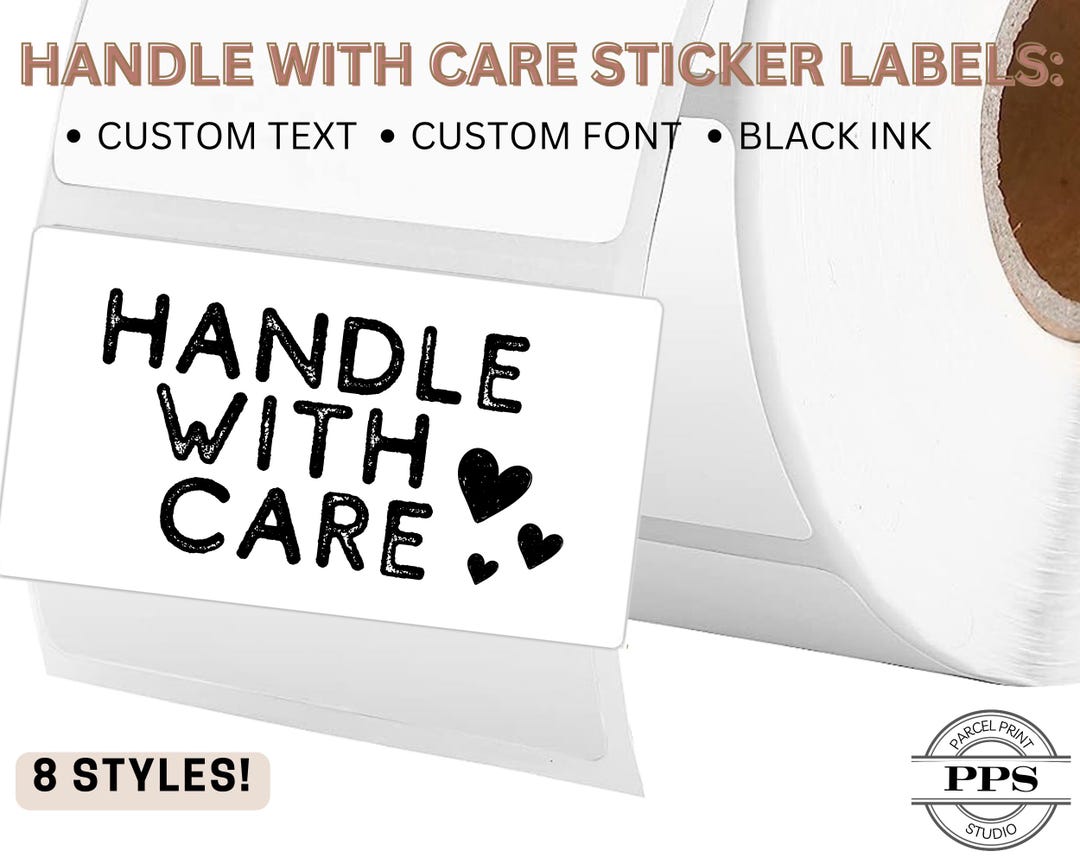 HANDLE WITH CARE Labels Rectangular Custom Bulk Business Stickers Small ...