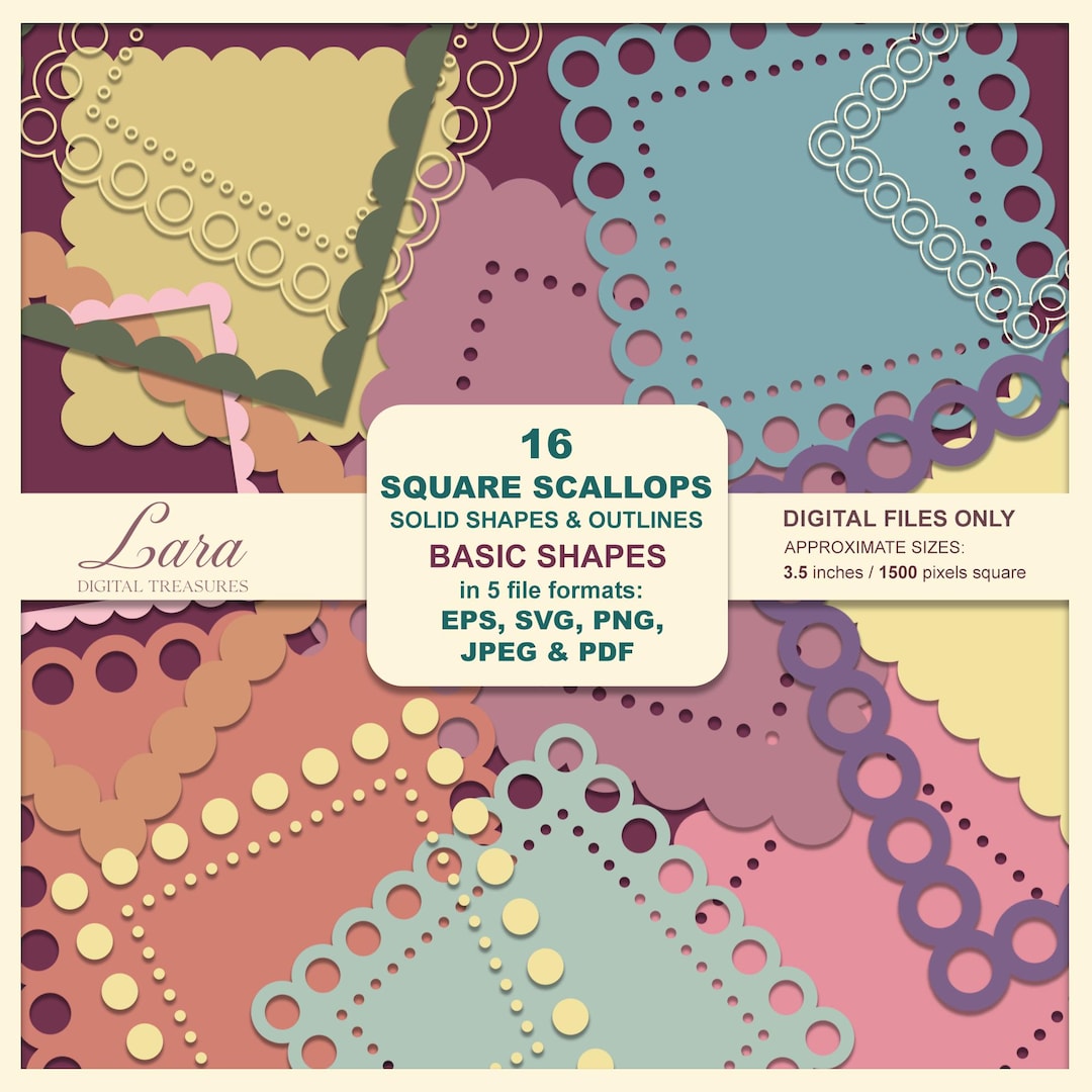 Scalloped Square Frames Clipart Bundle SVG, PNG, EPS (digital Download ...