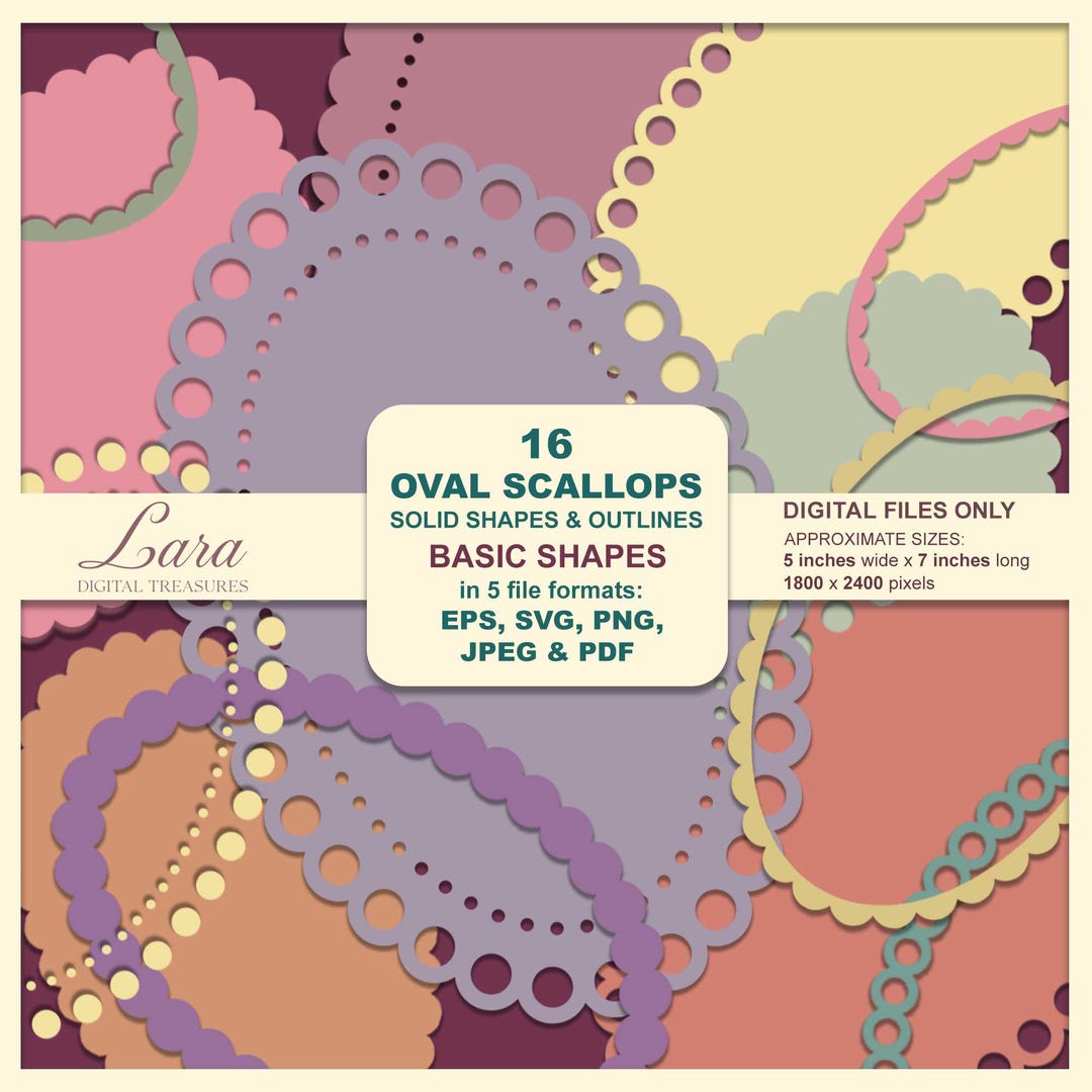 Scalloped Oval Frames Clip Art Bundle. SVG, PNG, EPS (digital Download ...