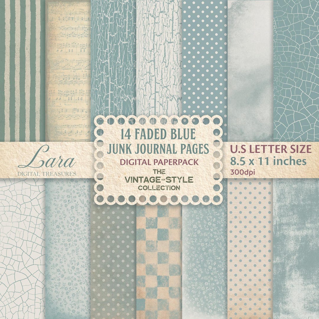 Faded Blue Vintage Junk Journal Pages: US Letter (digital Download) - Etsy