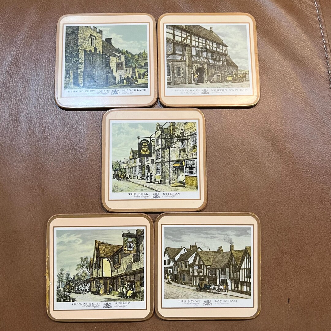 Vintage Pimpernel Old English Inns Cork-backed Coasters Set of 5 Pub ...