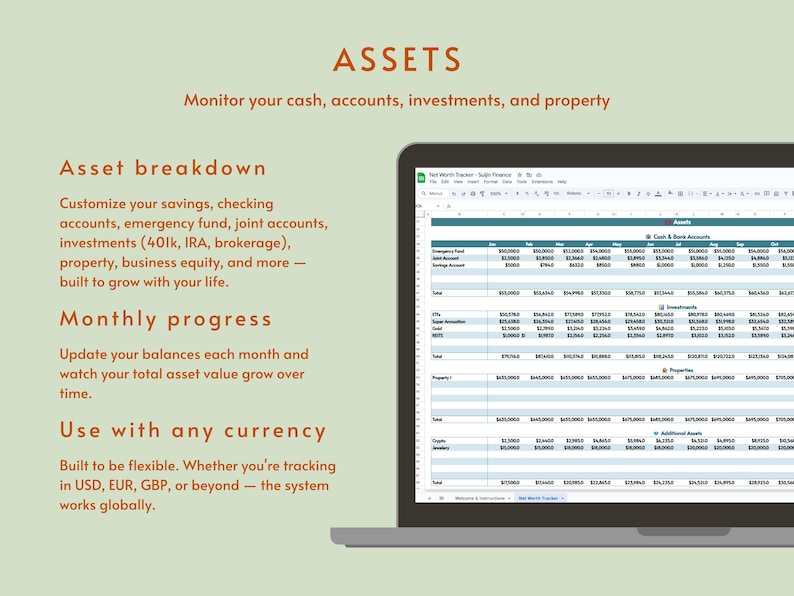 Net Worth Tracker Google Sheets | Digital Finance Spreadsheet, Asset ...