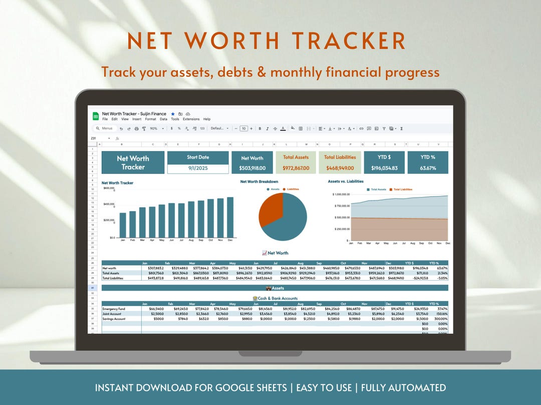 Net Worth Tracker Google Sheets | Digital Finance, Asset Calculator ...