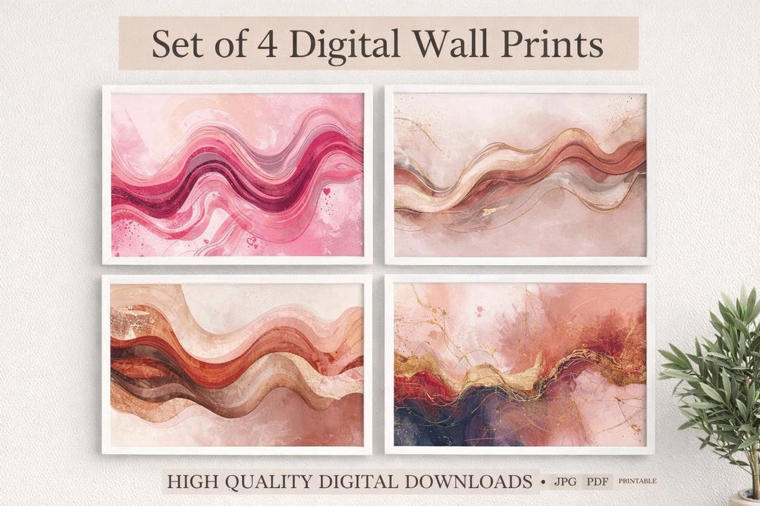 Set of 4 Abstract Romantic Digital Wall Prints - Etsy