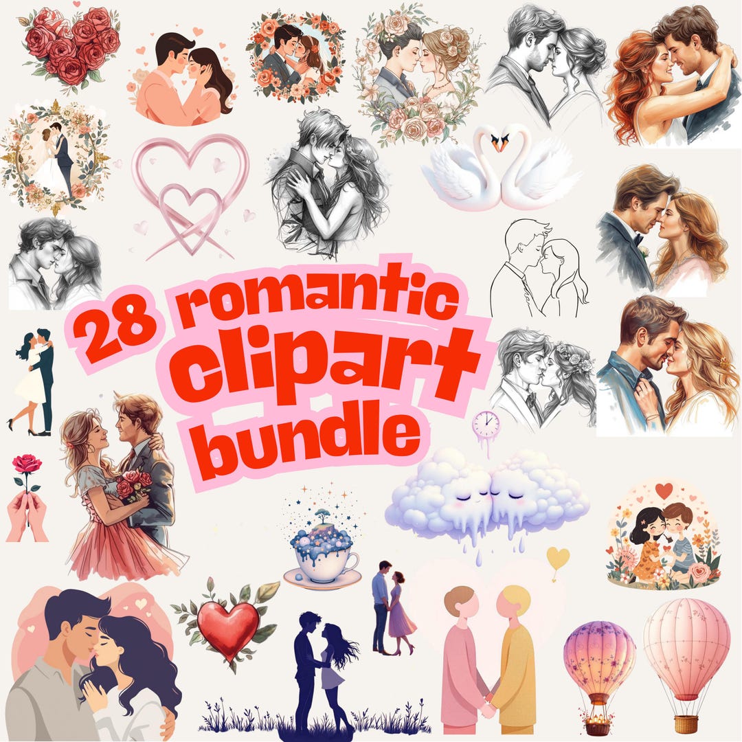 Romantic Couple Clipart Bundle, Love Illustrations, Wedding Graphics ...