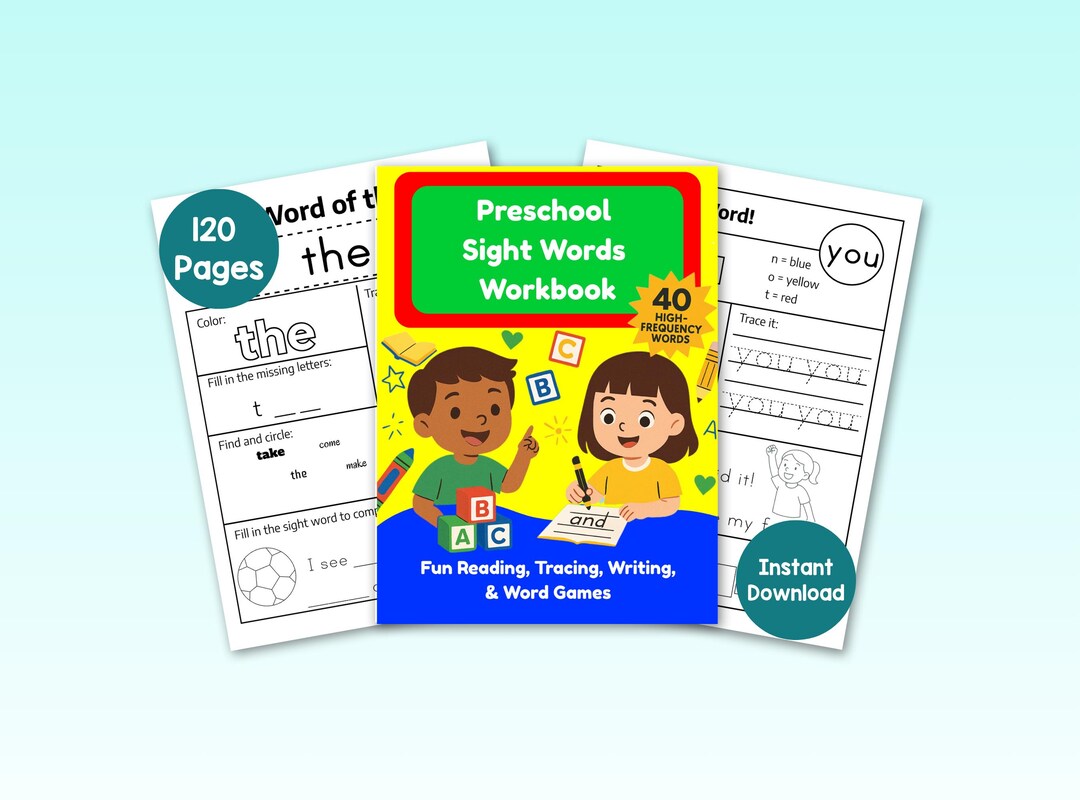 Preschool Sight Word Workbook | 40 Dolch Words Included | Printable ...