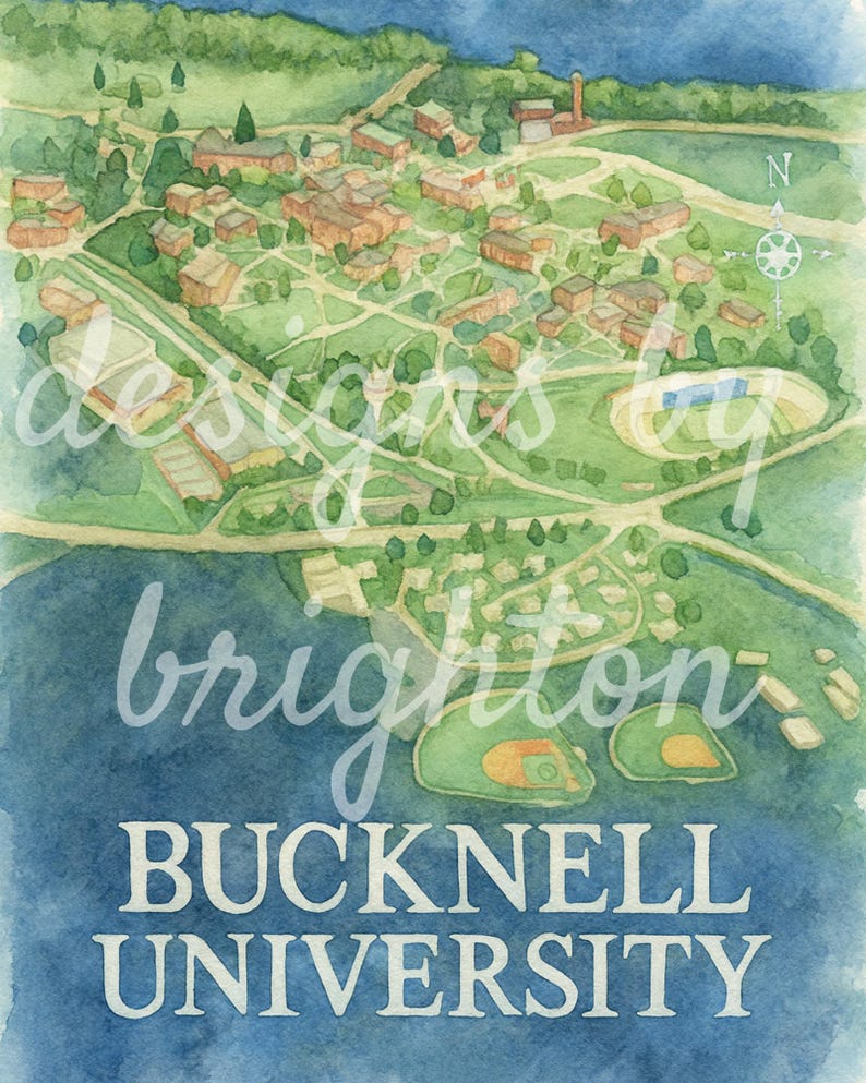 Bucknell University Watercolor Campus Map Art Print (digital Download ...
