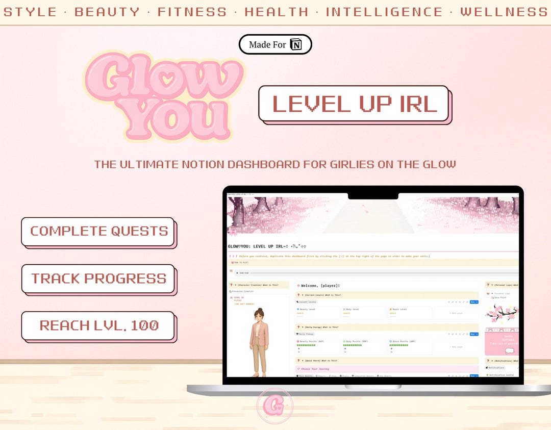 Gamified Glow-up Notion Template: Level up IRL Beauty, Body, Brain ...