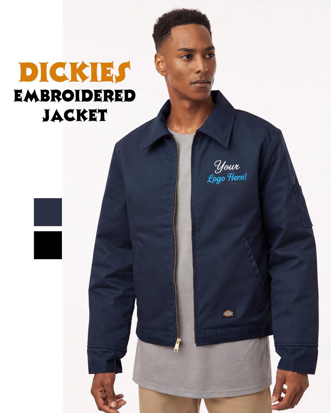 Dickies Jacket With Your Logo - Black, Blue. Custom Embroidery - Etsy