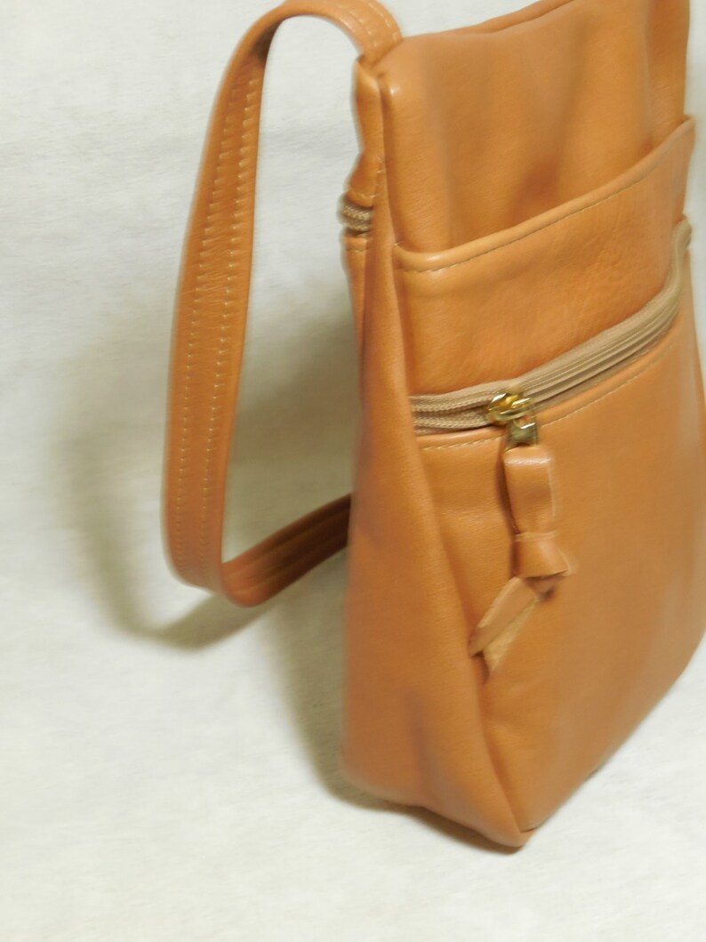 Camel Colored Leather Shoulder Bag, Cross-body Bag, With Embossed ...