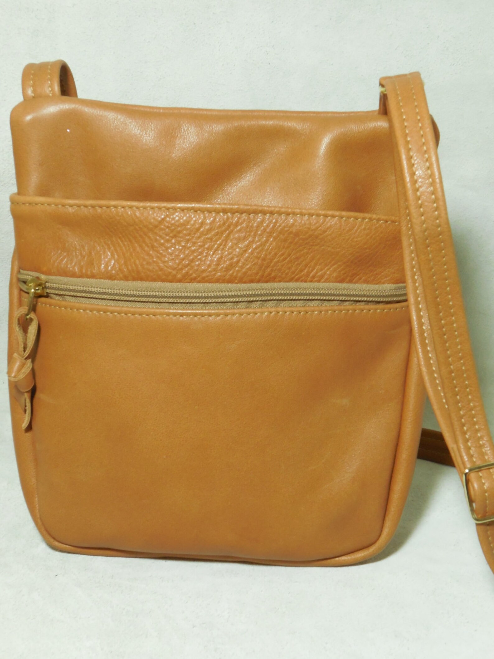 Camel Colored Leather Shoulder Bag, Cross-body Bag, With Embossed ...
