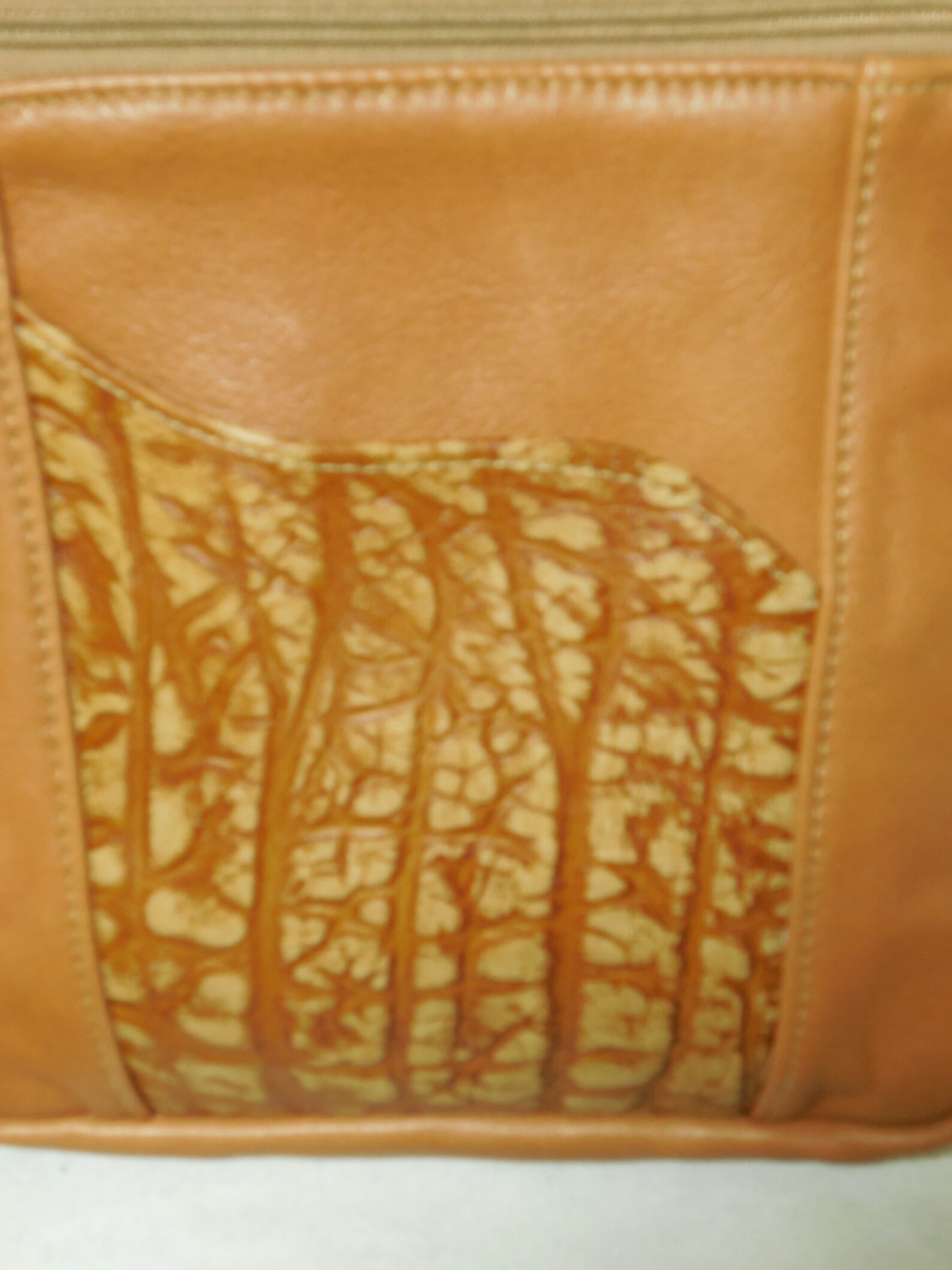 Camel Colored Leather Shoulder Bag, Cross-body Bag, With Embossed ...