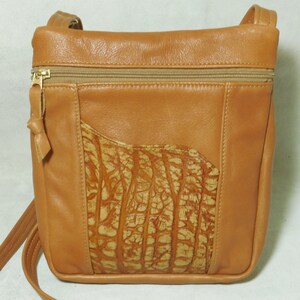 Camel Colored Leather Shoulder Bag, Cross-body Bag, With Embossed ...