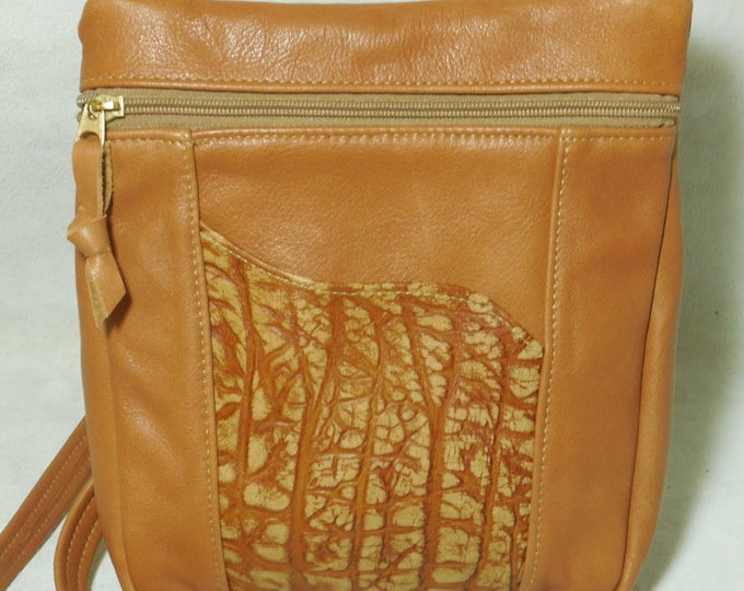 Camel Colored Leather Shoulder Bag, Cross-body Bag, With Embossed ...