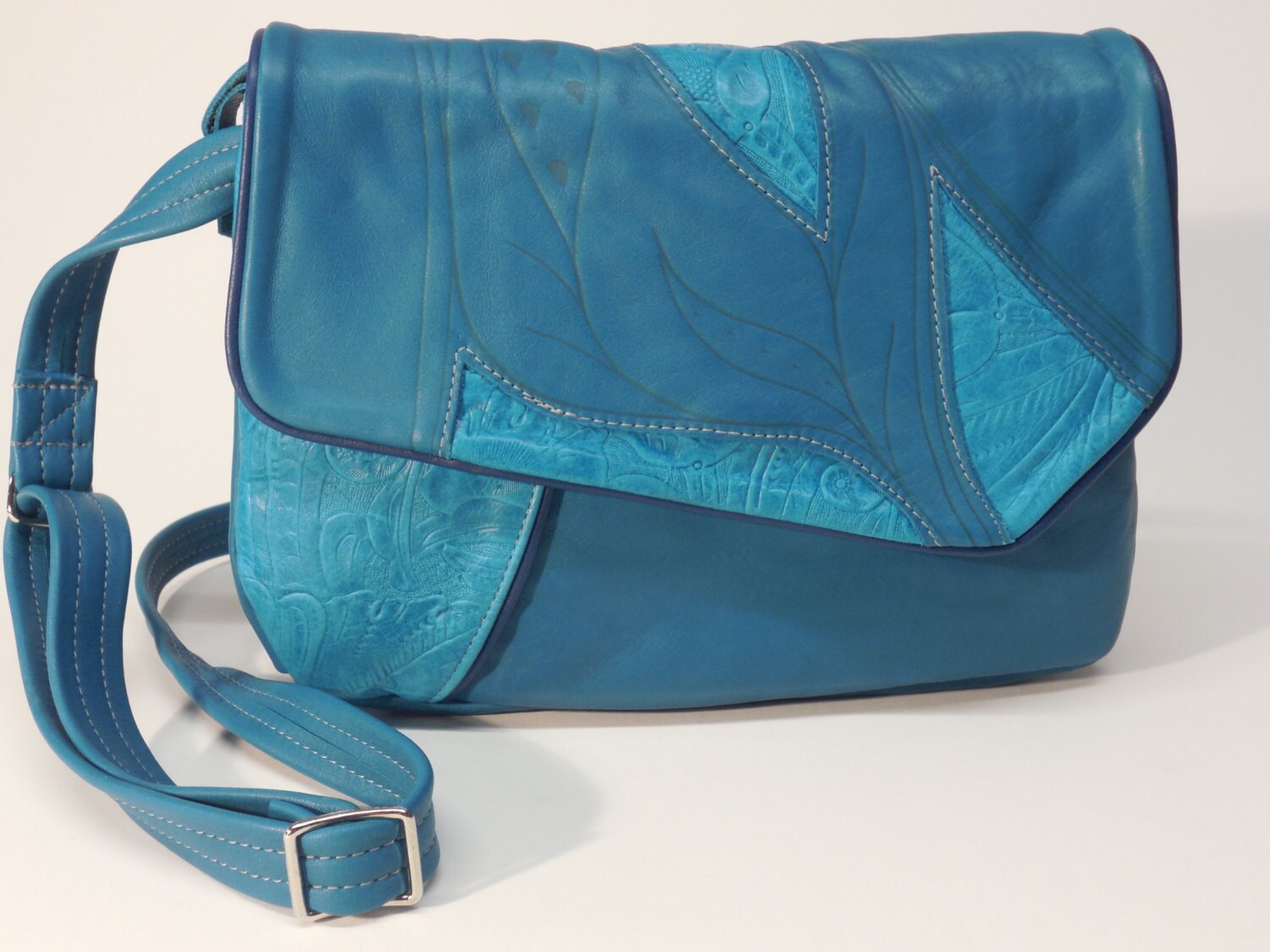 Handmade Turquoise Cowhide, Leather, Shoulder, Cross-body, Bag, Purse ...