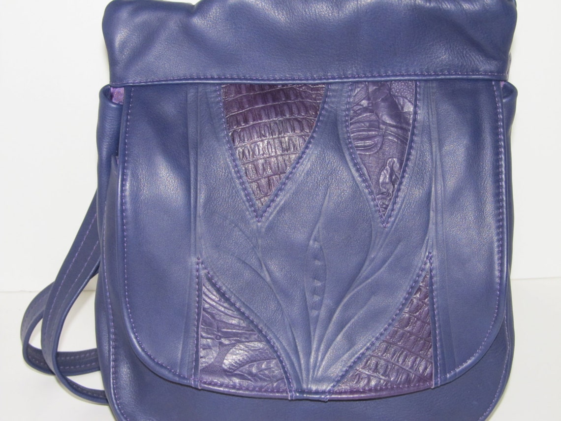 Purple Leather Backpack or Messenger Bag or Purse Shoulder | Etsy