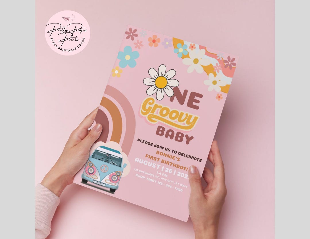 Editable One Groovy Baby Birthday Invitation | 1st Birthday Retro ...