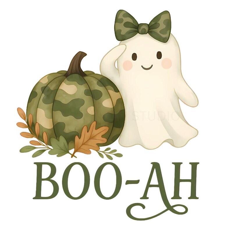 BOO-AH Army Ghost PNG | Military Halloween Clipart | Cute Coquette Bow ...