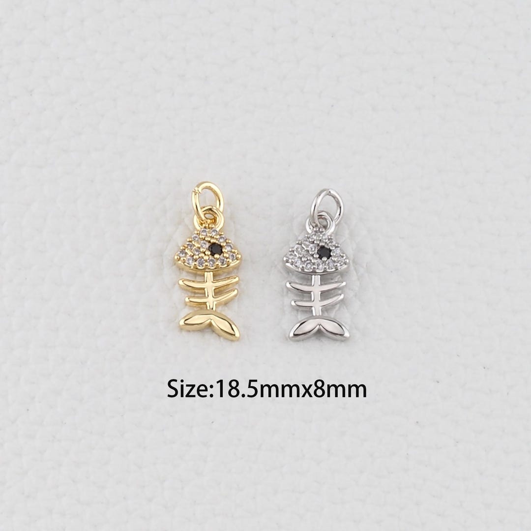 18K Gold Filled Fish Bone Pendant,dainty Fish Bone Charm Bracelet ...