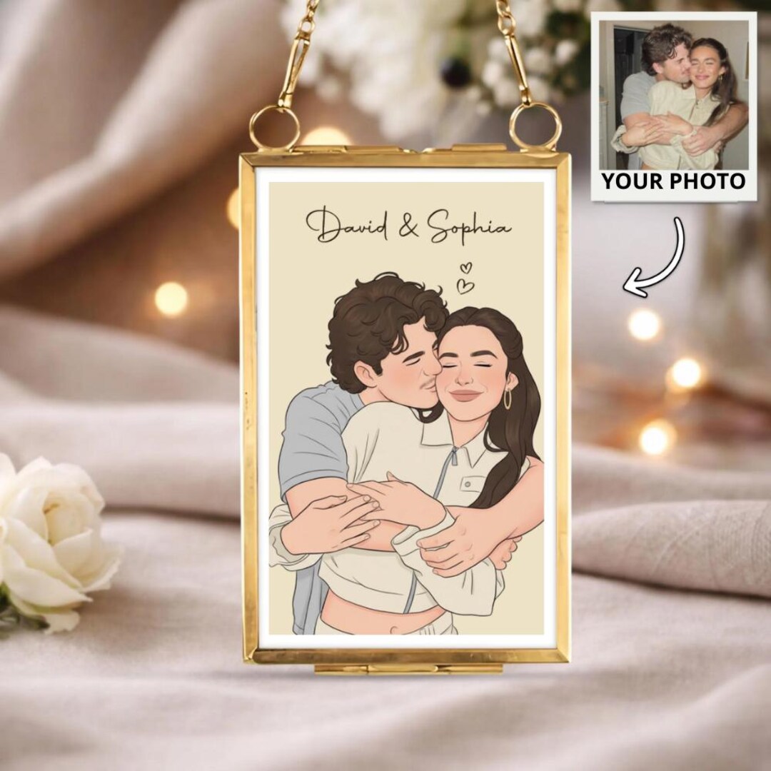 Custom Couple Cartoon Portrait Frame Ornament, Personalized Gift From ...