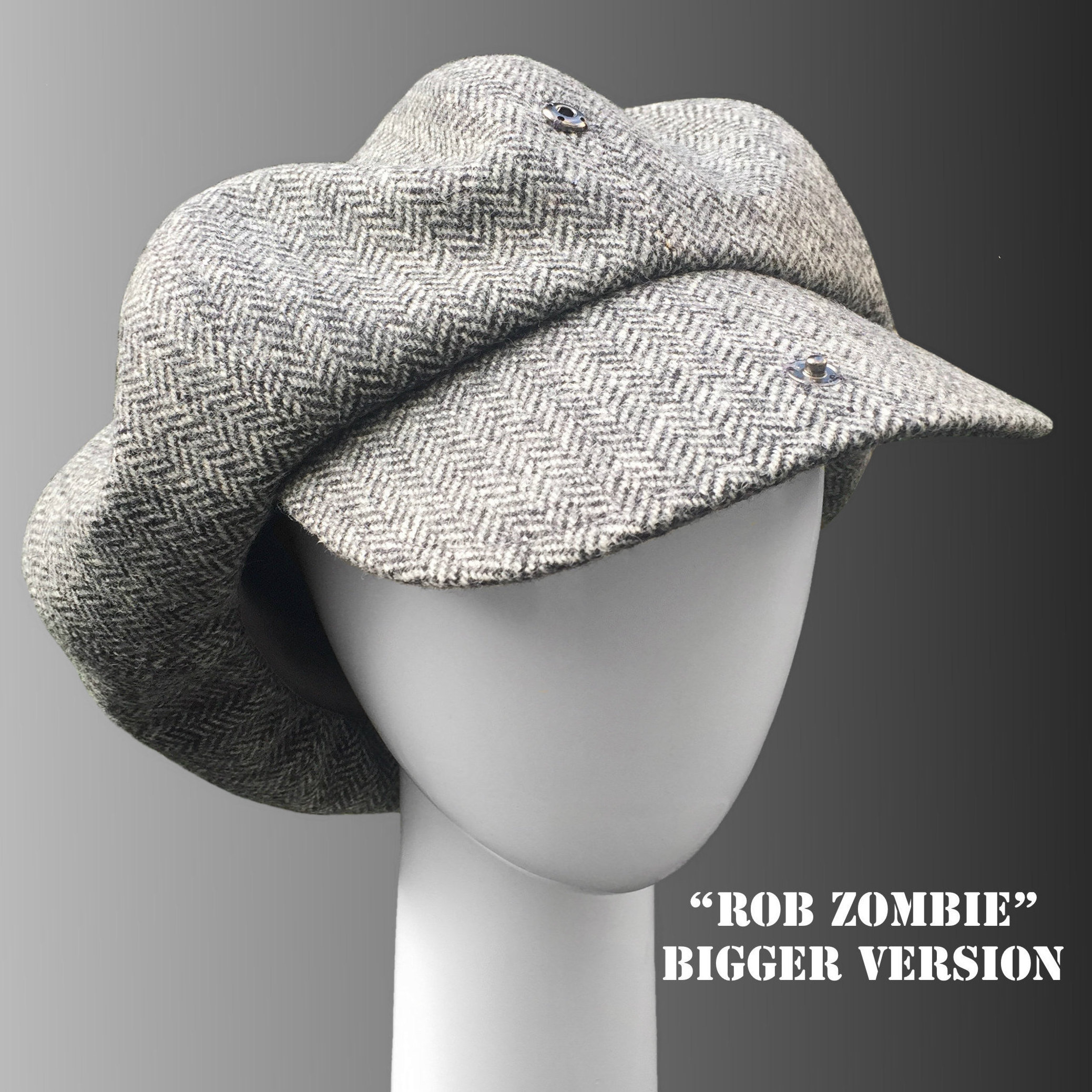 HARRIS TWEED Rob Zombie Oversized Newsboy Cap Grey HARRIS TWEED Rob Zombie Oversized Newsboy Cap Grey