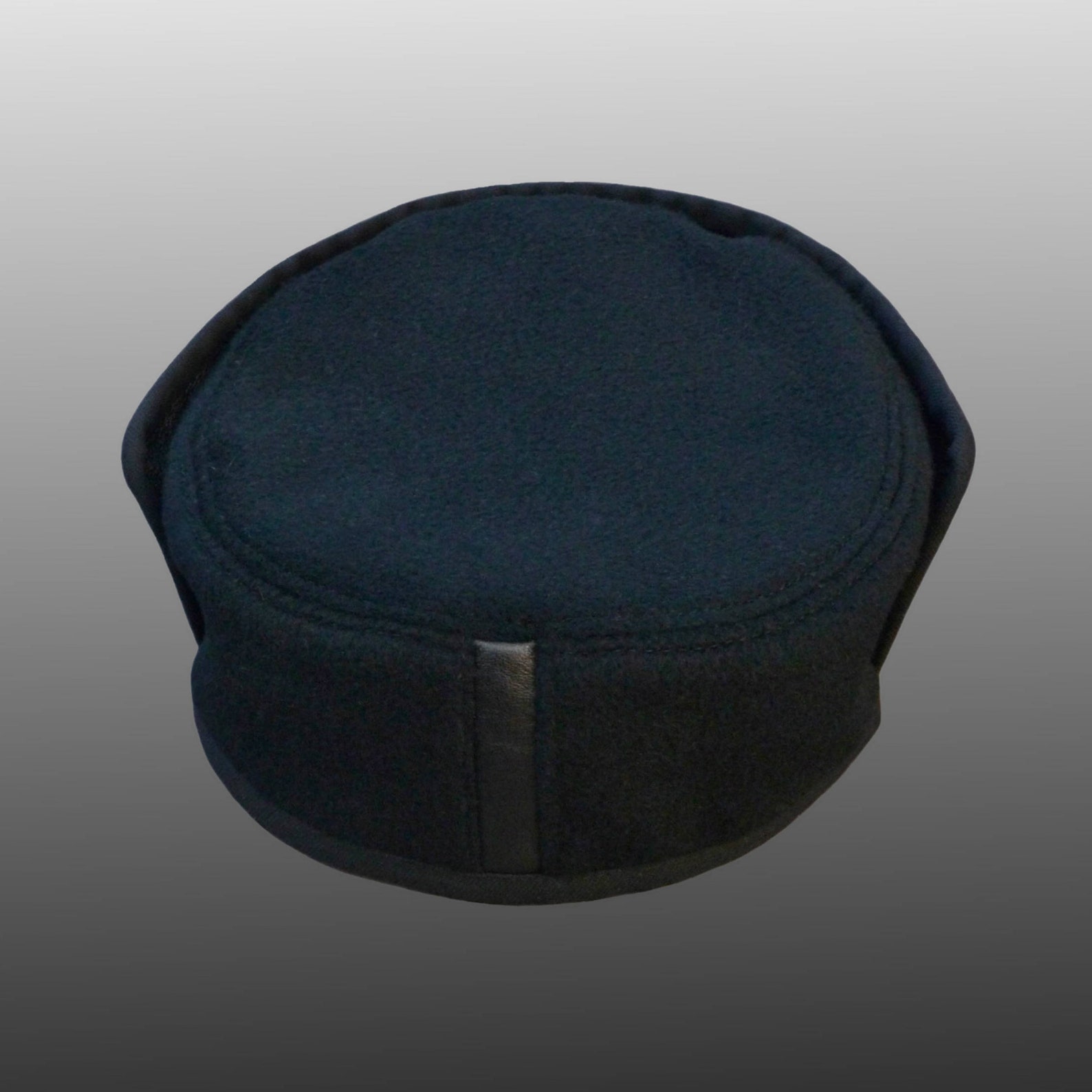 Black Cashmere Wool Unisex Pillbox Hat Kufi Skull Cap W Black Leather ...