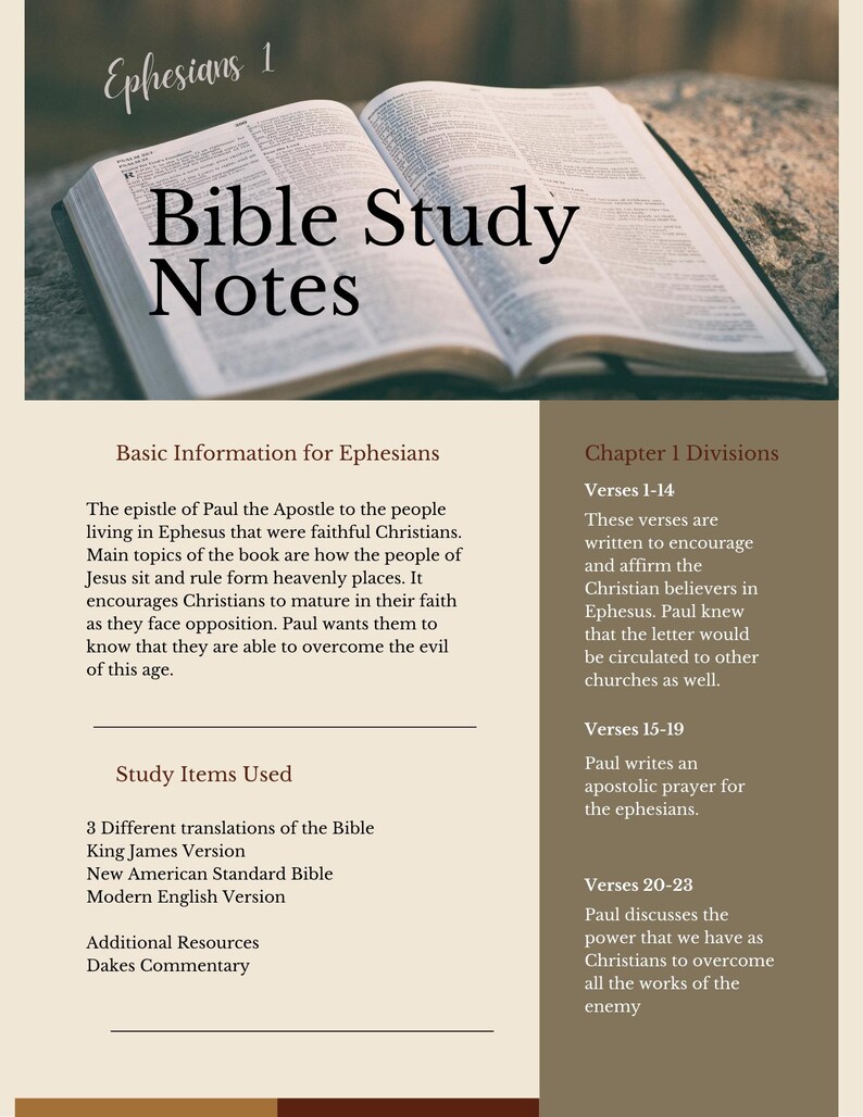 Ephesians Chapter 1 Study Notes - Etsy