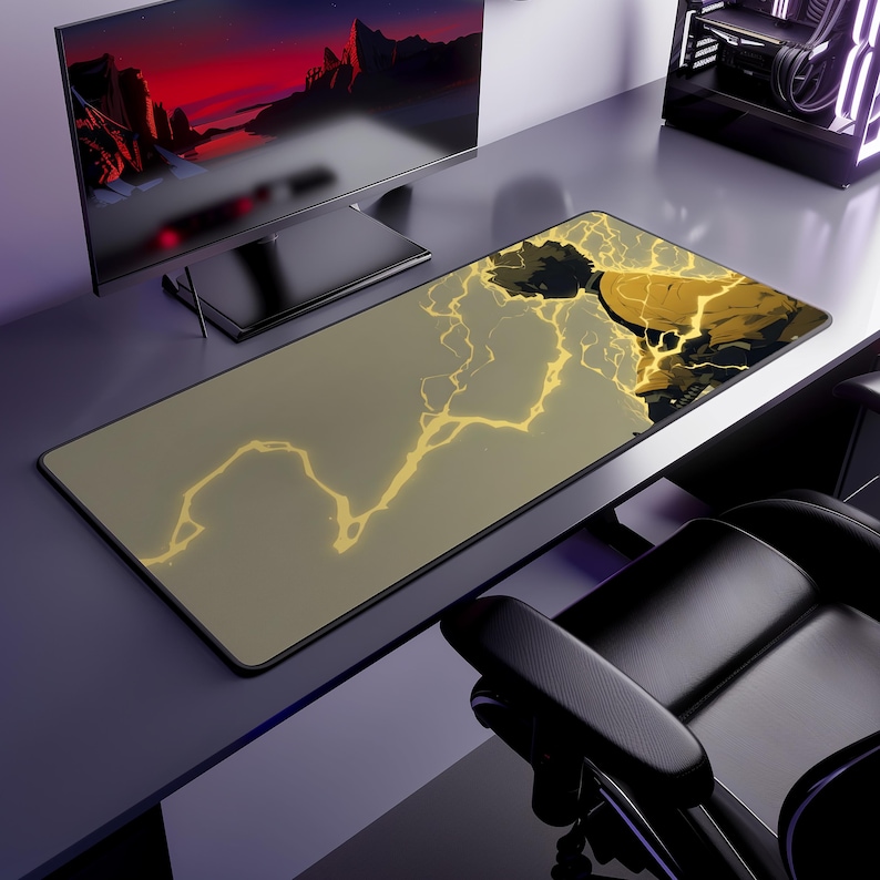 Zenitsu Inspired Mouse Pad, Demon Slayer Anime Desk Mat, Lightning ...